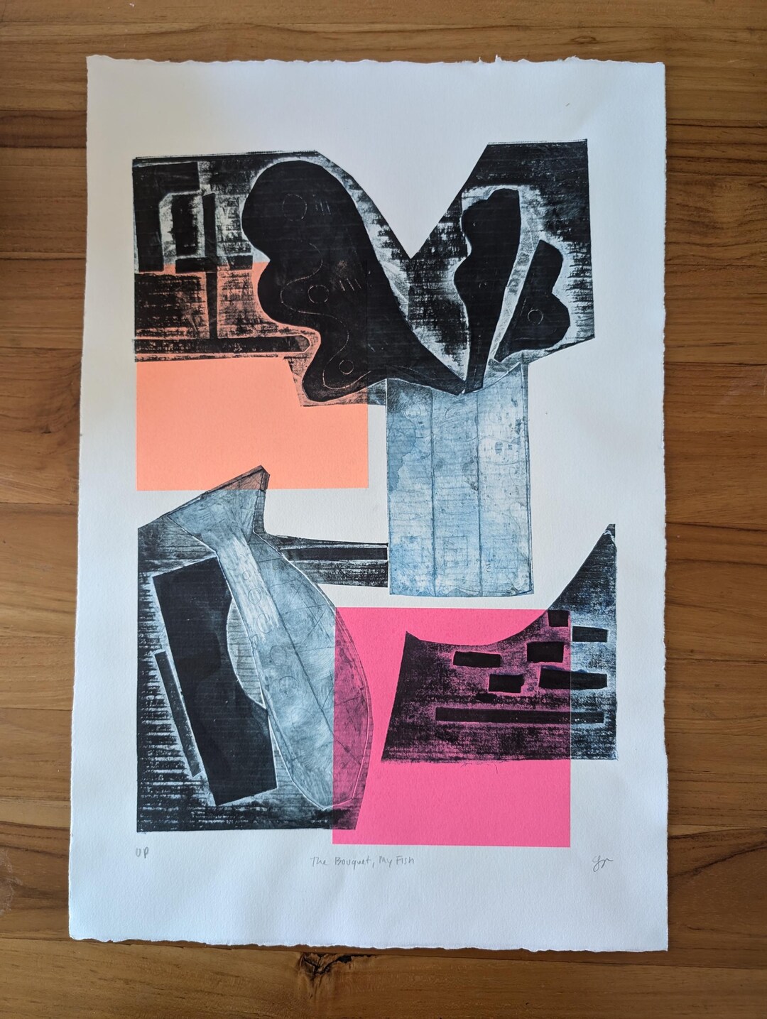 Original Collagraph Print - the Bouquet, My Fish - Printmaking Abstract ...
