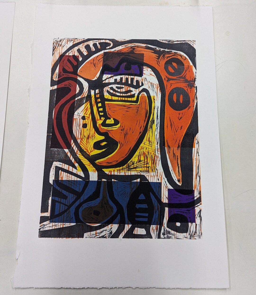 Original Woodcut Generated in Shapes Printmaking Abstract Face Paper ...