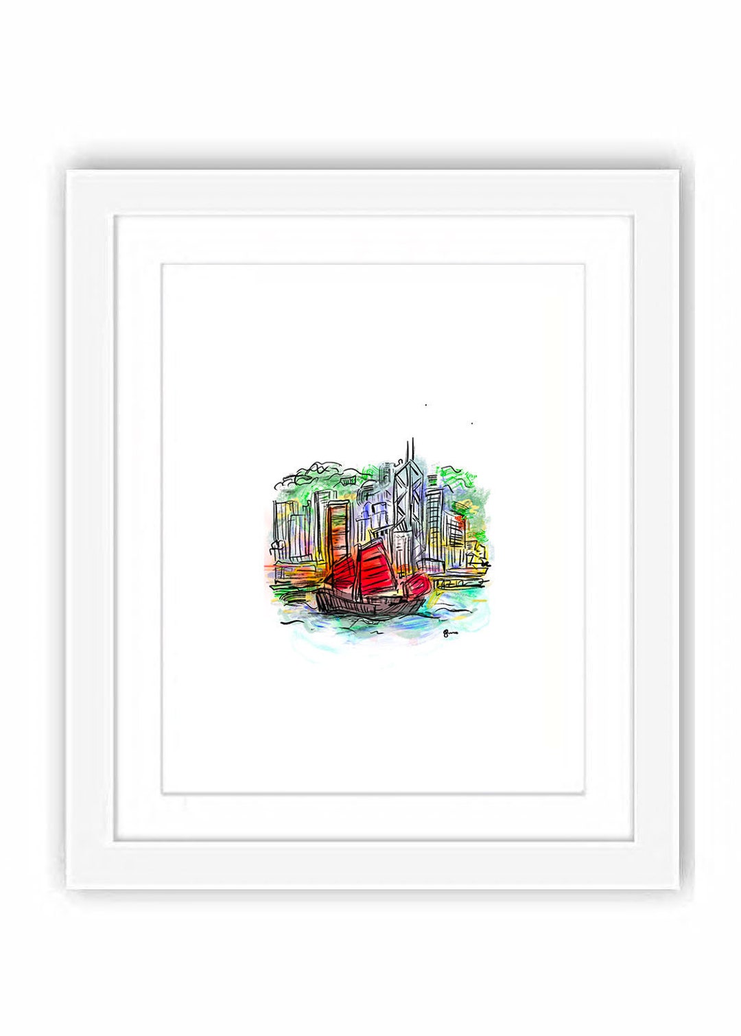 Hong Kong Star Ferry Boats - Illustration Print and Framed - Asia Urban ...