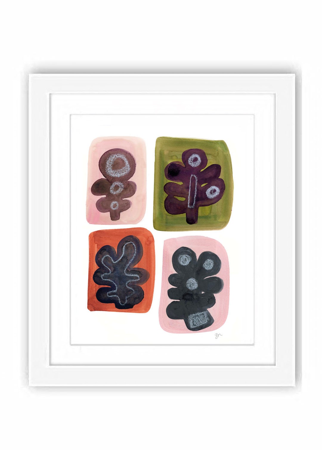 Ink Work the Amoeba Leaf Quartetf on Paper Print and Framed Abstract ...