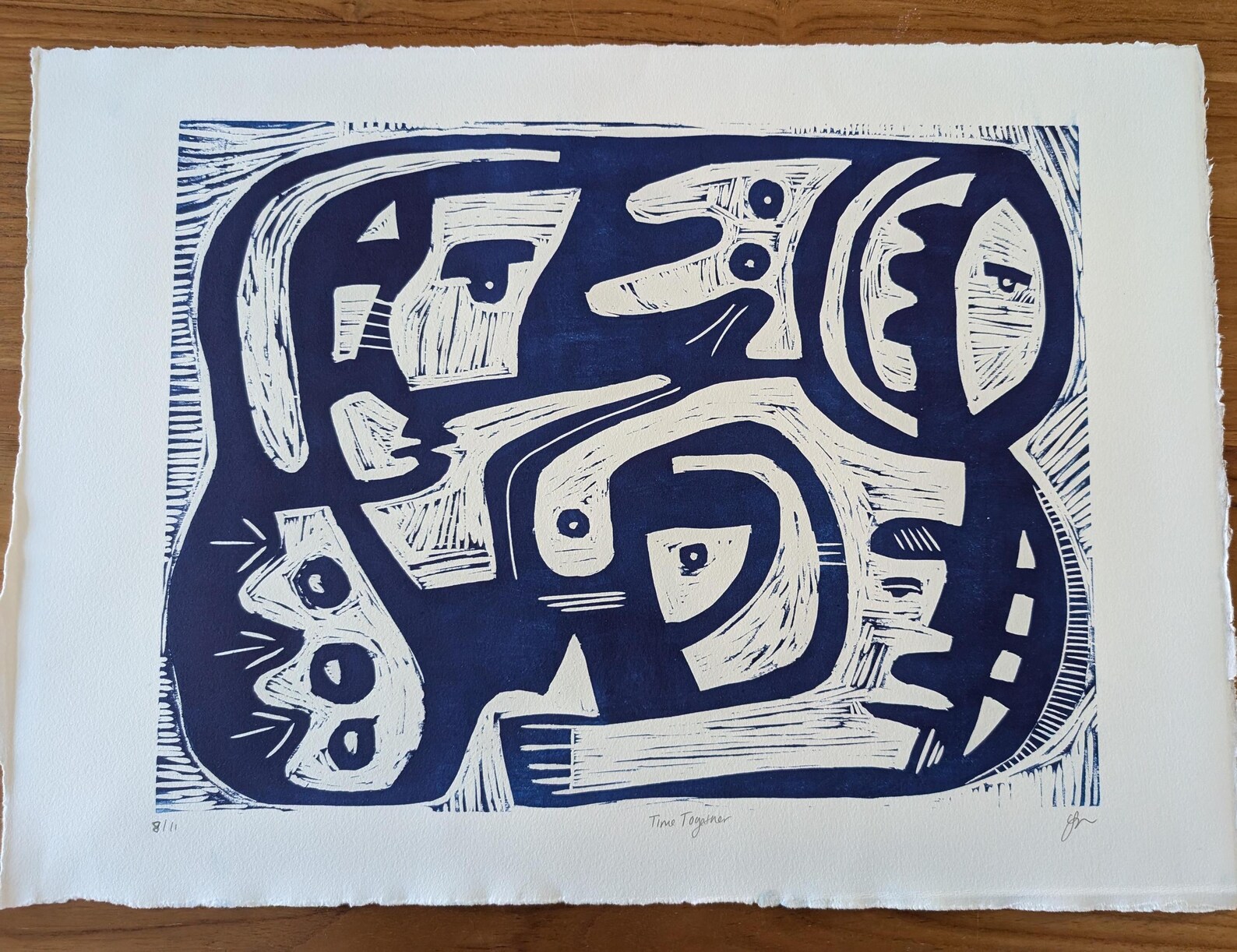 Original Woodcut - Time Together 8/11 - Printmaking Abstract Face Paper ...
