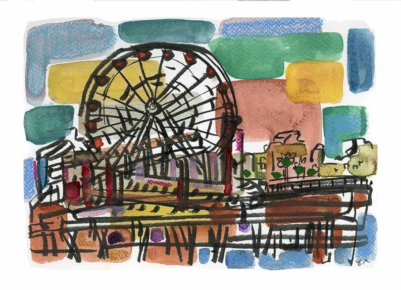 Santa Monica Pier Watercolor Painting Print and Framed - Etsy