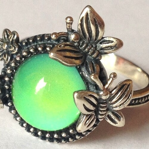 Silver Dream of Night Flowers Mood Ring Adjustable 18x13 - Etsy
