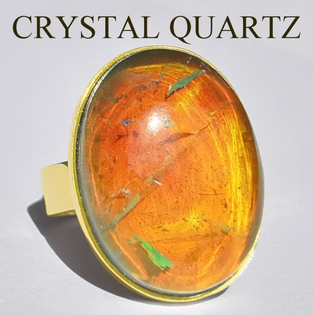 Holiday Ocean - Mood Ring - Crystal Quartz - 24x18 Mm - 24k Gold Plated ...