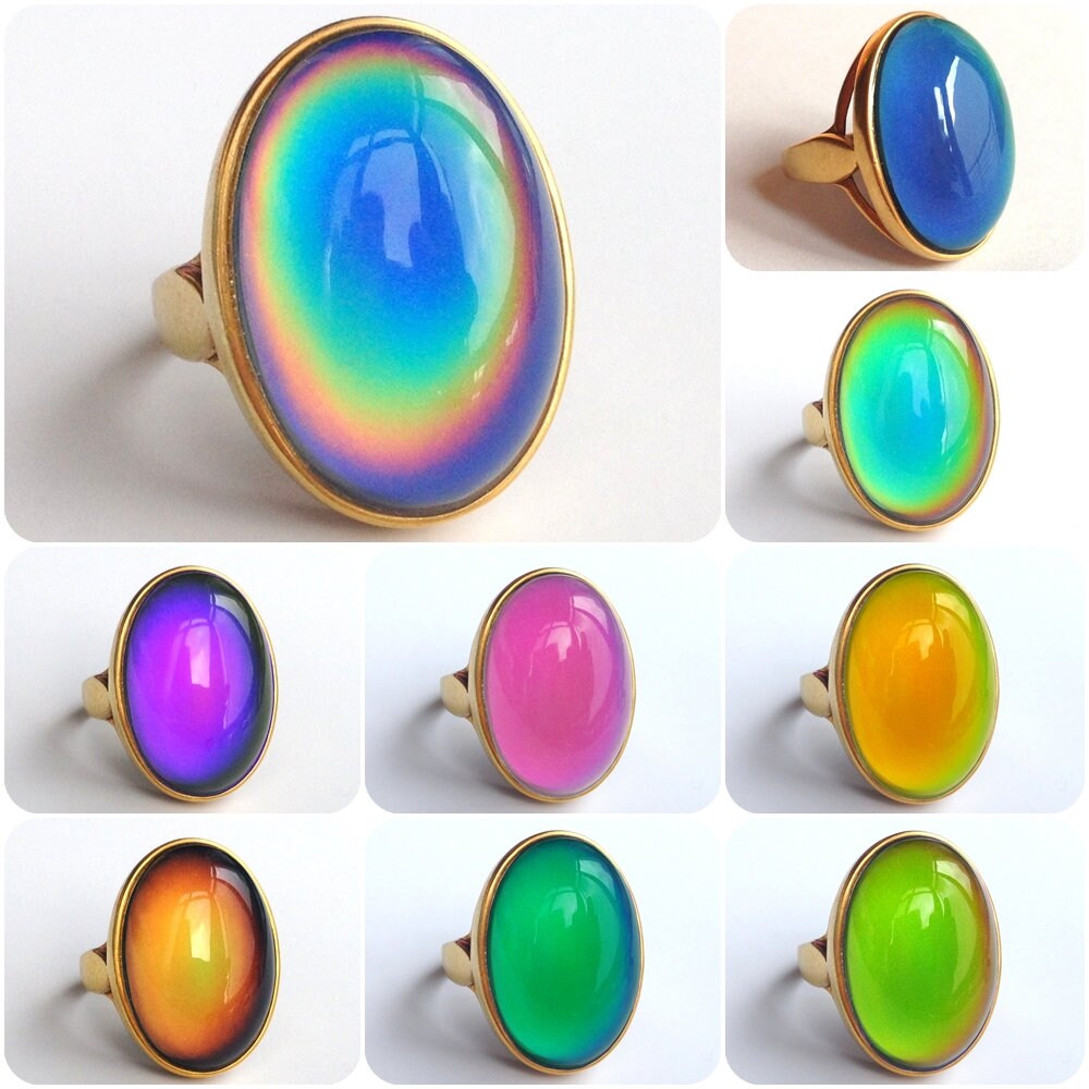 Golden Ring of Wishes - Mood Ring - 25x18 Mm - 24k Gold Plated Sterling ...