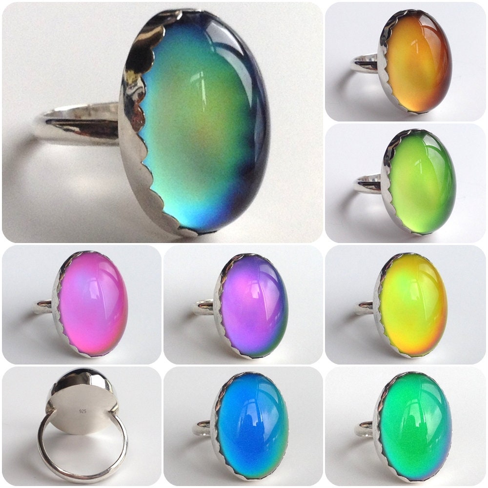 Queen of Colors Mood Ring 25x18 mm Sterling Silver 925 | Etsy