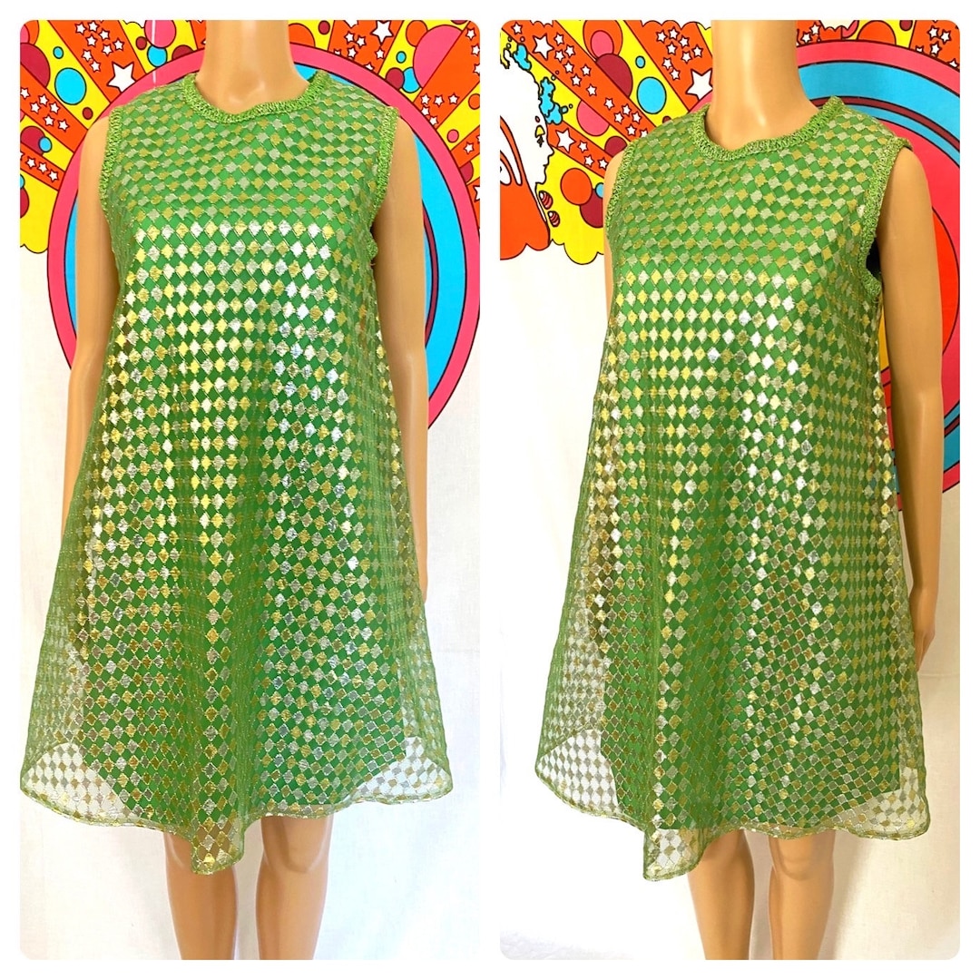 Vintage 60s Mod Space Age Metallic Sparkle Mesh/net/lace Overlay Shift ...