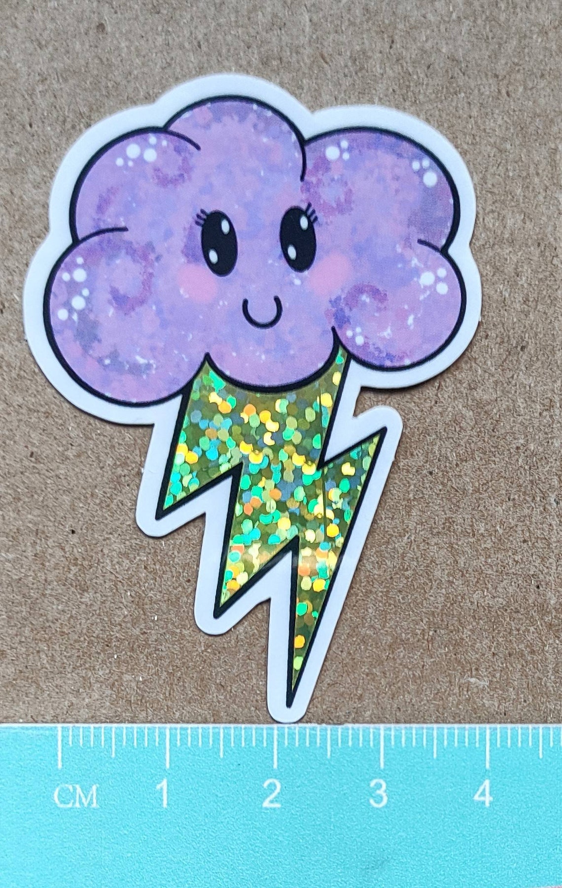 Cute Kawaii Sticker Rain Thunder Lightning Smiley Purple - Etsy