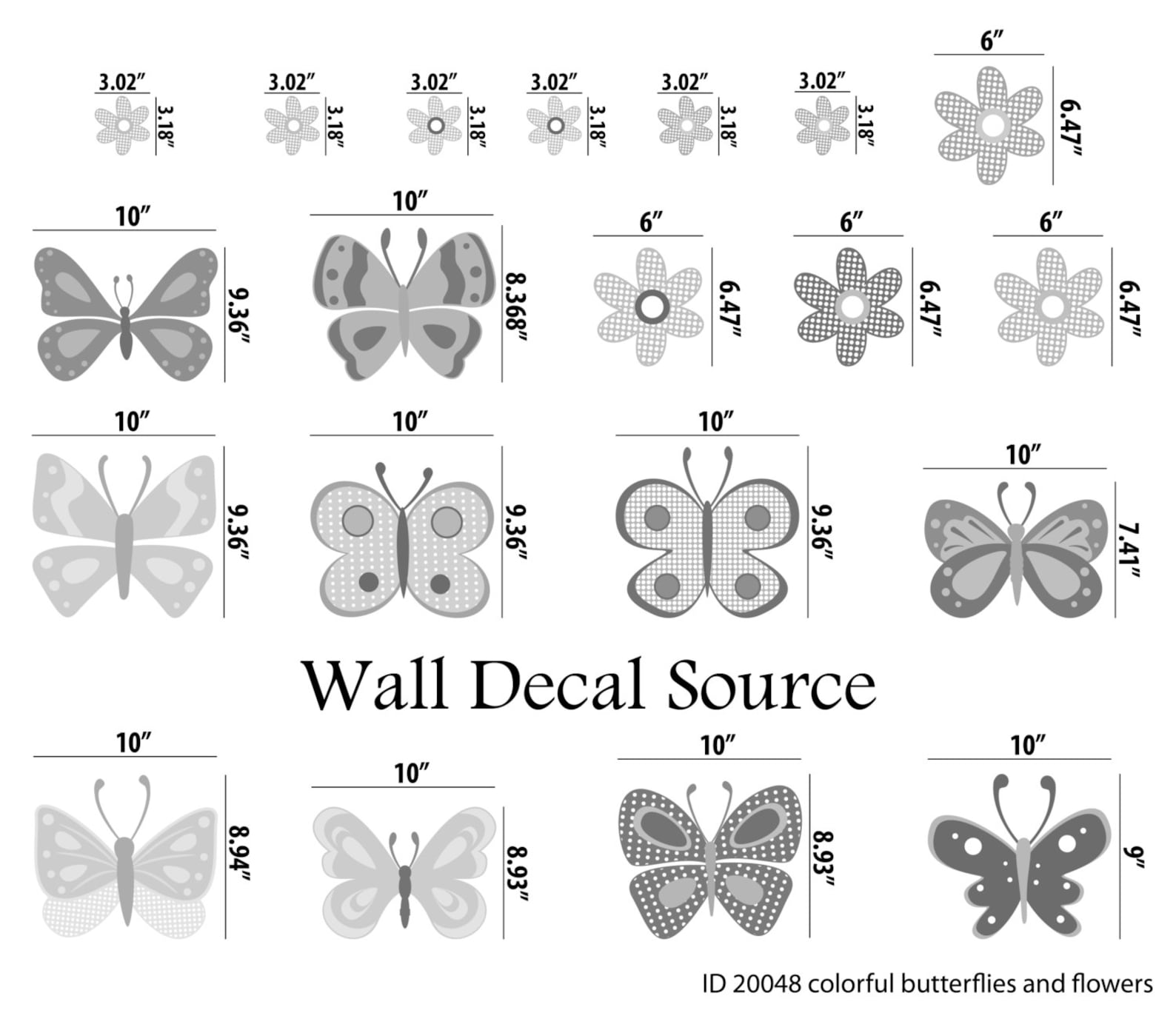 Butterflies Wall Sticker, Butterflies Decals, Flower Wall Decals ...