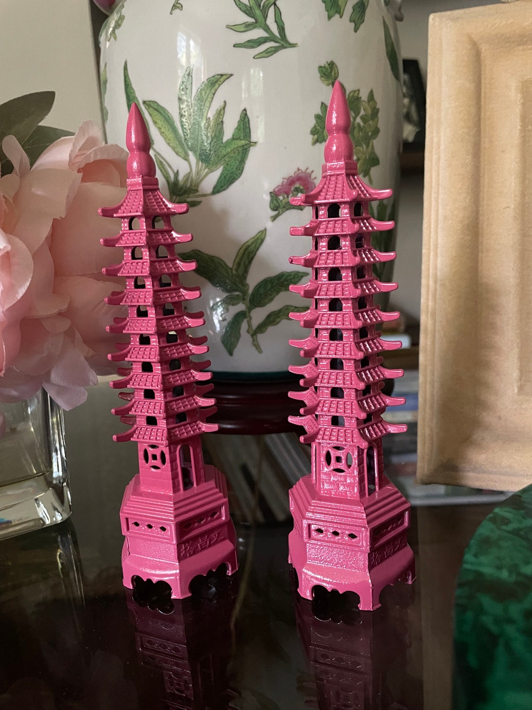 Pink Pagoda Chinoiserie Statues A Pair 7 Tall - Etsy