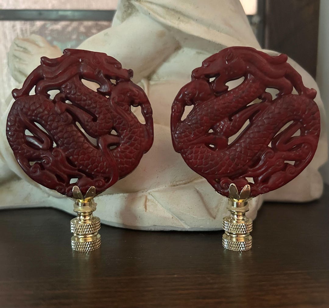 A Pair of Chinoiserie Deep Red Dragon Lamp Finials - Etsy