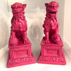 Pink Fu Dog Foo Dog Chinoiserie Statues A Pair Asian Home Decor ...