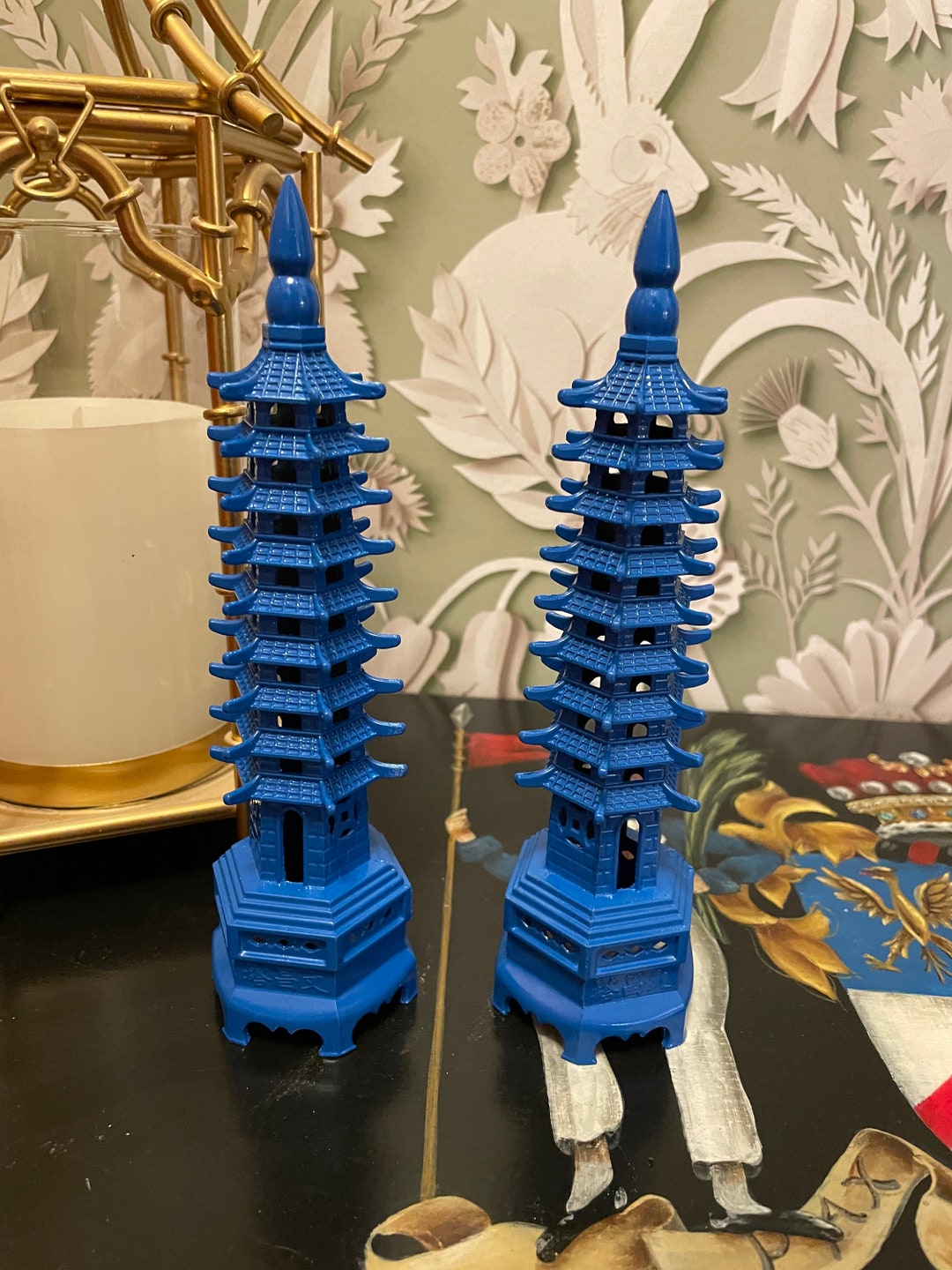 Pair of Bright Blue Pagoda Statues 7” Tall - Etsy