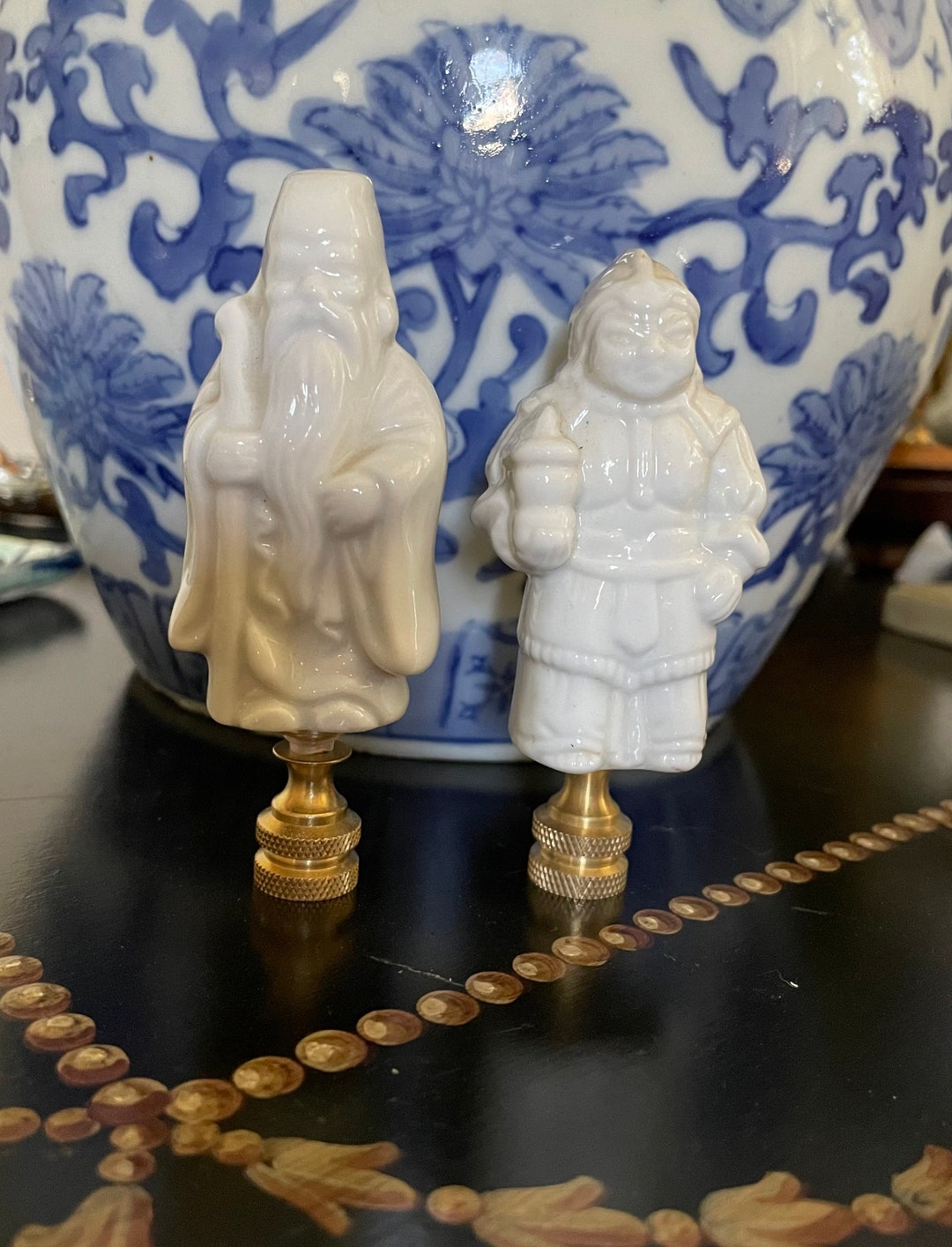 Pair of Vintage White Porcelain Figural Lamp Finials Made in Japan ...