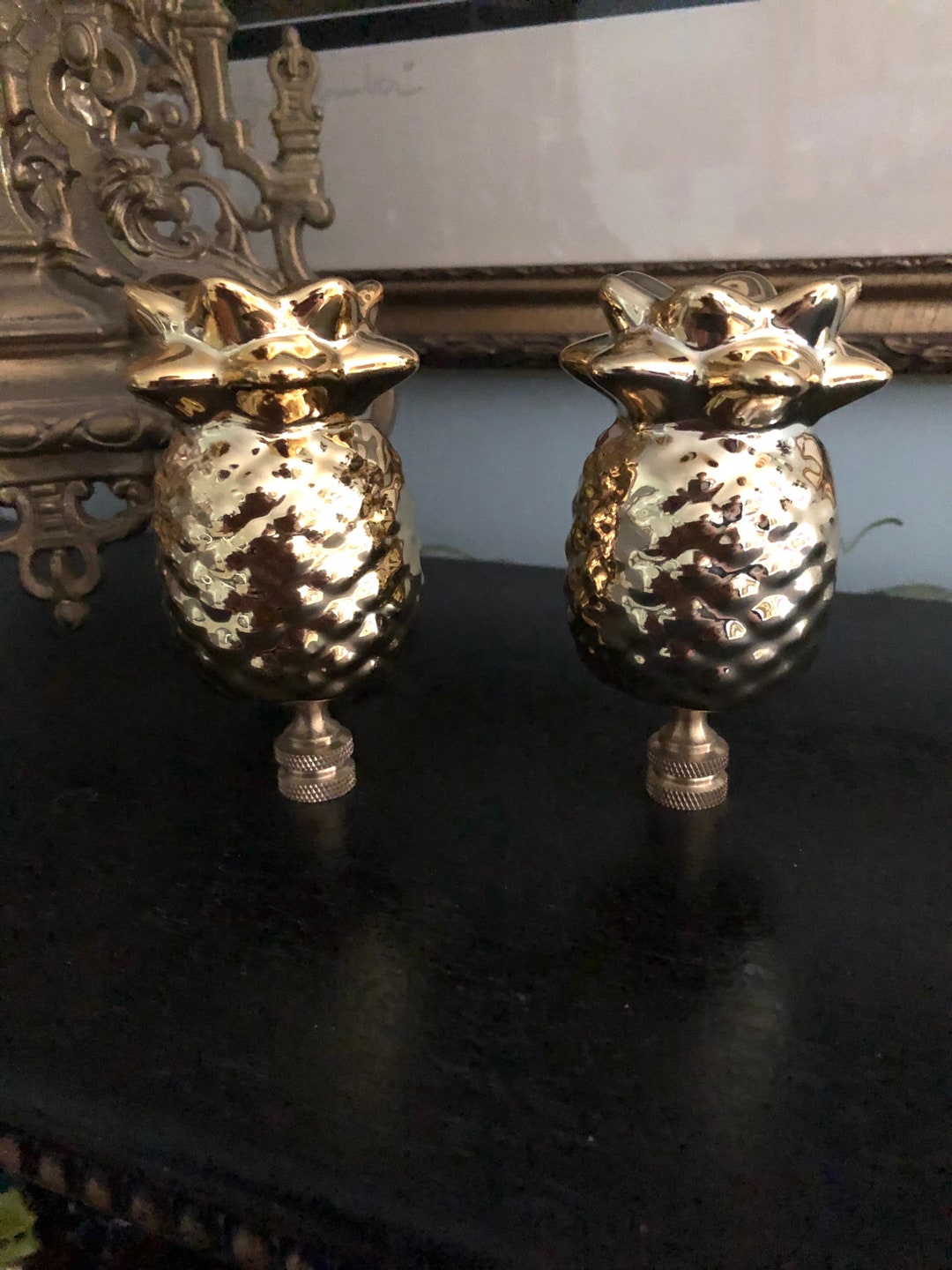 Large Pair of Golden Porcelain Pineapple Lamp Finials SALE - Etsy