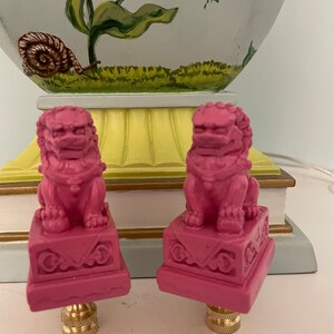 Pink Foo Dog Chinoiserie Lamp Finials Asian Decorative Lighting ...