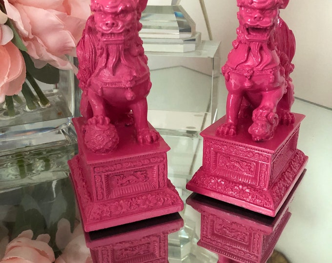Pink Fu Dog Foo Dog Chinoiserie Statues A Pair Asian Home - Etsy