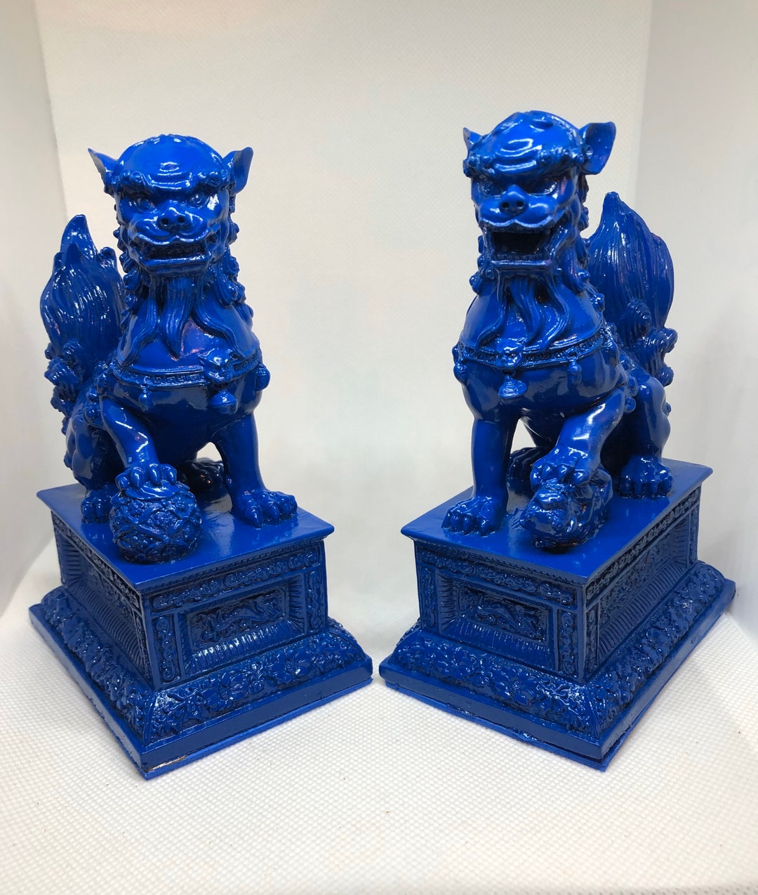 A Pair of Chinoiserie Foo Dog Foo Lion Asian Statues Royal Blue - Etsy