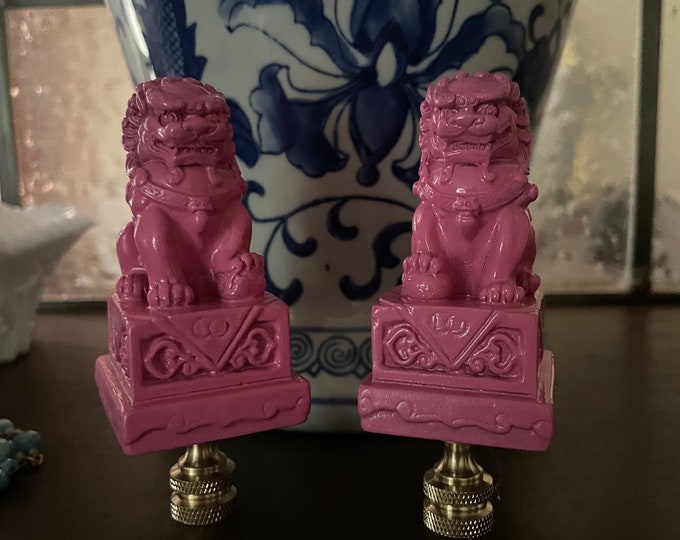 Pink Fu Dog Foo Dog Chinoiserie Statues A Pair Asian Home - Etsy