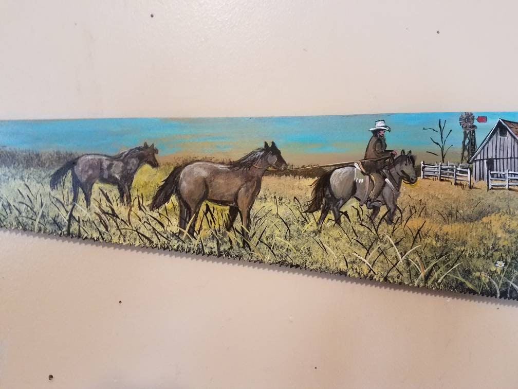 Western Scene of Horses and Farm Scene and Fencing Painted on - Etsy