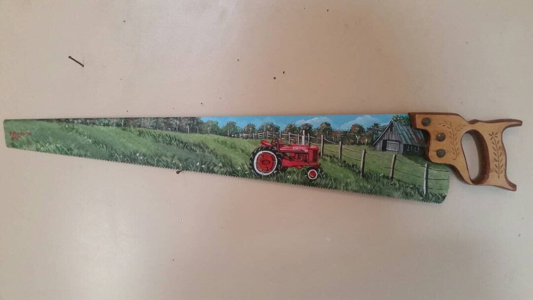 Farm Scene With Farmall M Tractor in Spring With Fence and Some Flowers ...