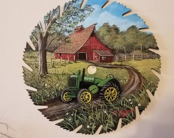 Red Tractor Painting - Etsy