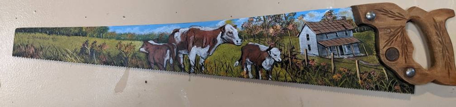 Painting on Old Handsaw From the Past With Old Farmhouse and - Etsy