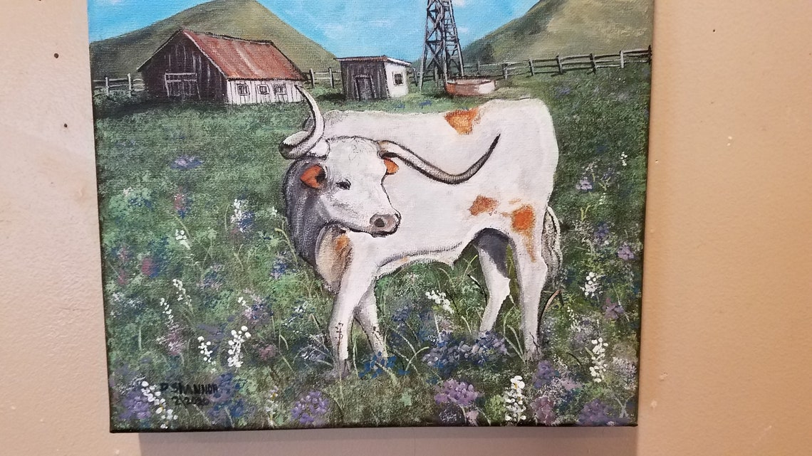 Longhorn Bull Acrylic Painting on Gallery Ready Stretched | Etsy