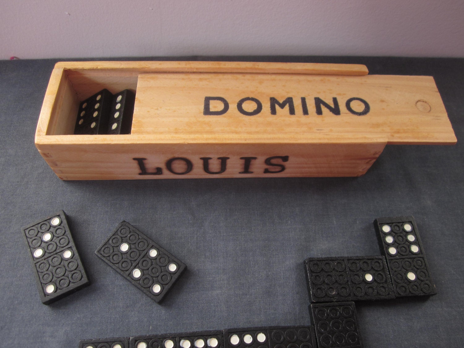 Personalized Domino Wooden Box With Dominos Custom Made Woodburned Name ...