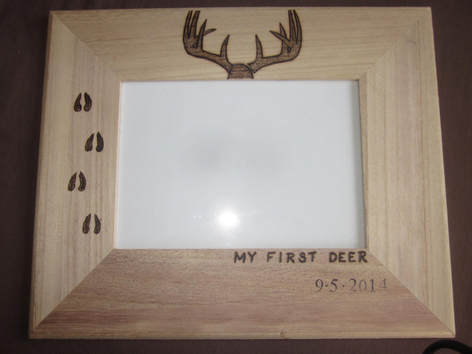 My First Deer / Buck With Date Wooden Wood Burned 5 X 7 Picture Frame ...