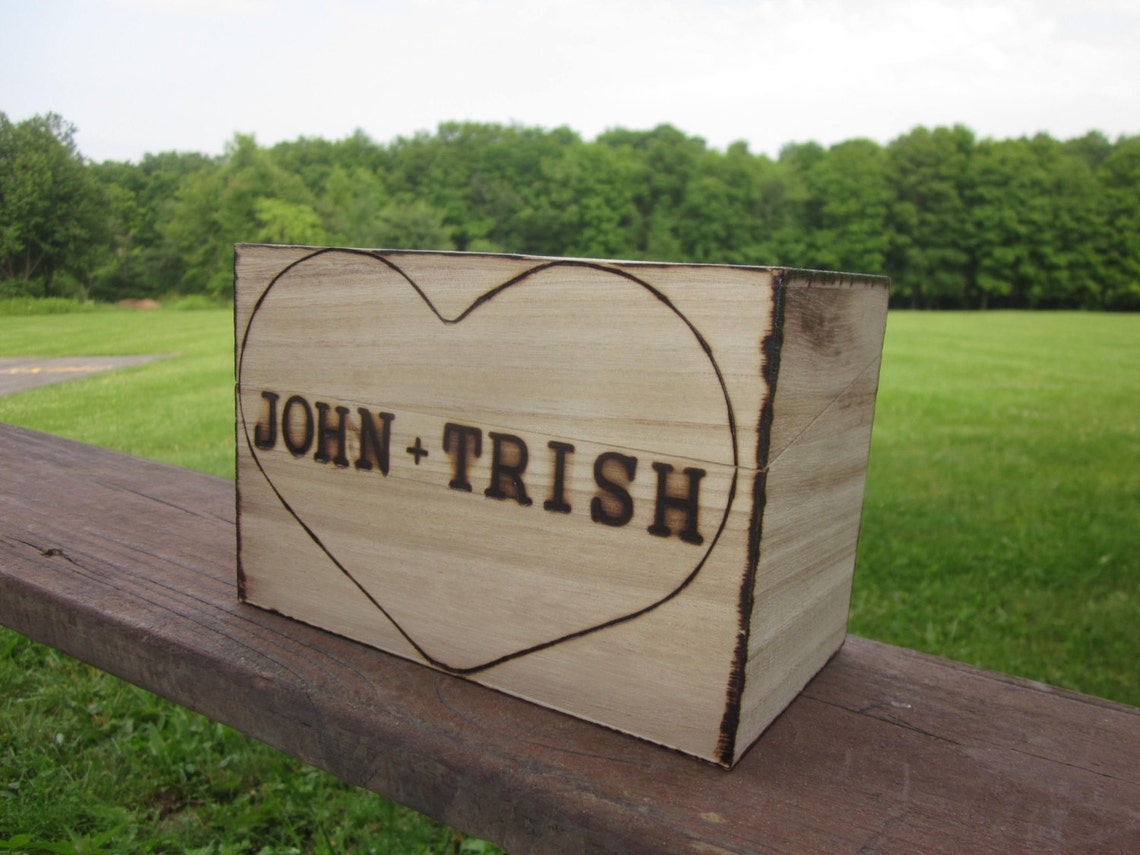 Personalized Memory Box. Heart. Full Names. Woodburned Wooden - Etsy