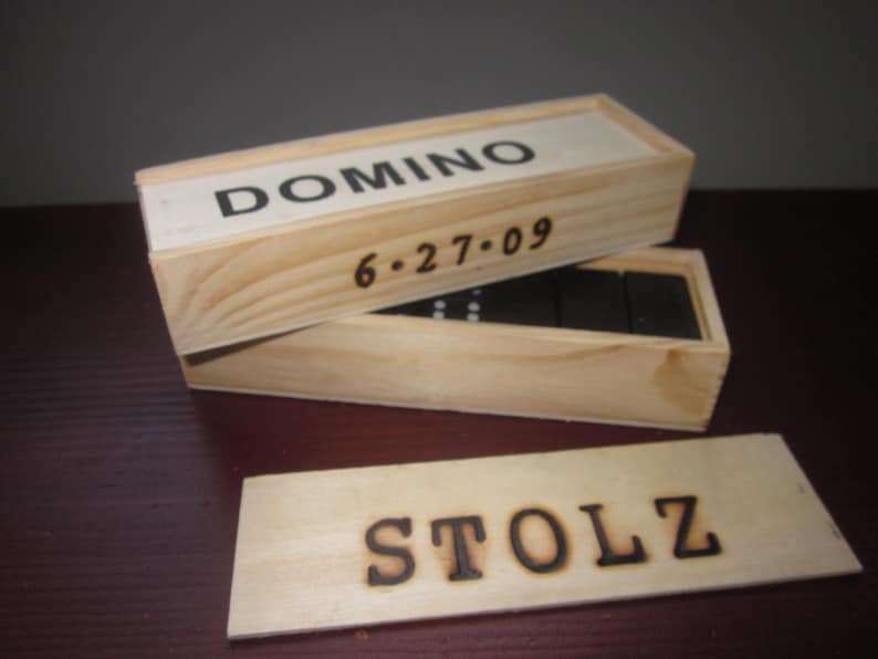 Personalized Domino Wooden Box With Dominos Custom Made Woodburned Name ...