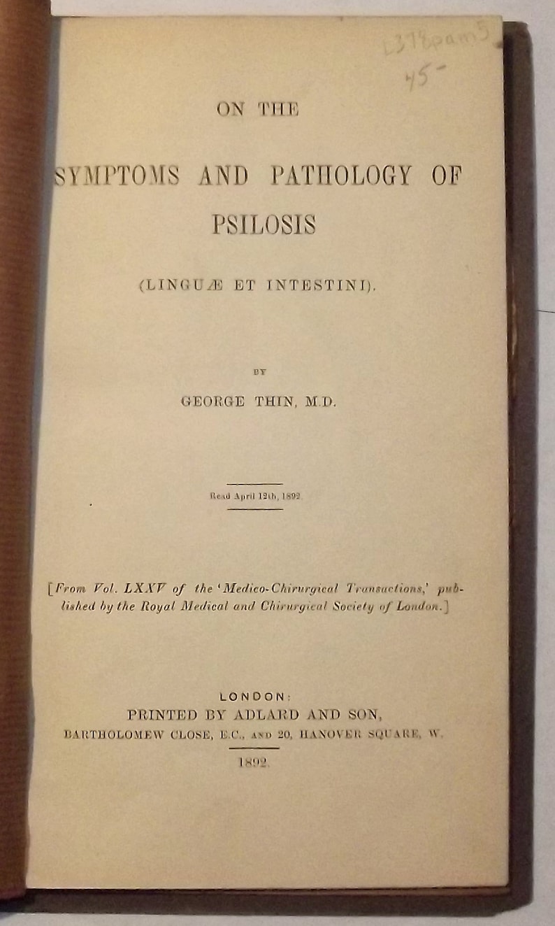 On the Symptoms and Pathology of Psilosis rare 1892 Medical | Etsy