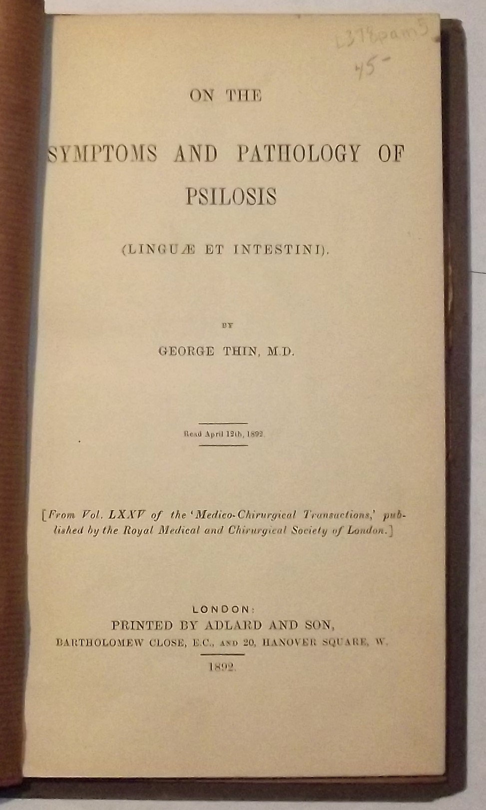 On the Symptoms and Pathology of Psilosis rare 1892 Medical Book - Etsy