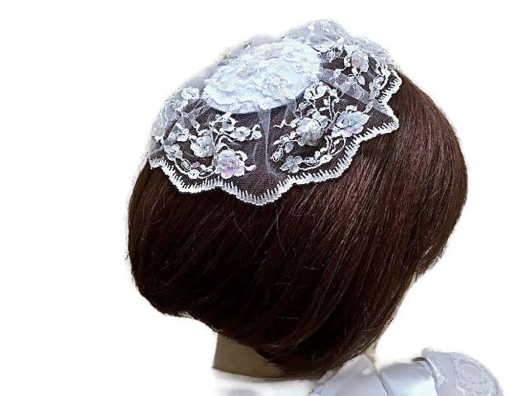White Lace Jewish Head Covering Kippah, Lace Chapel Cap - Etsy