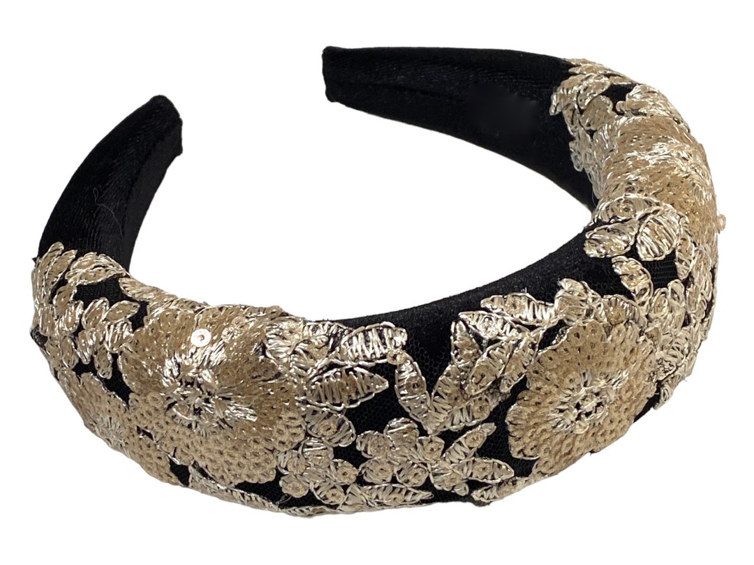 Gold Embroidered Padded Headband, Formal Hair Band for a Prom or ...