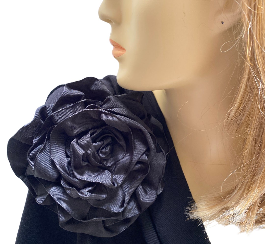 Large Black Brooch Pin, Oversized Giant Fabric Flower - Etsy