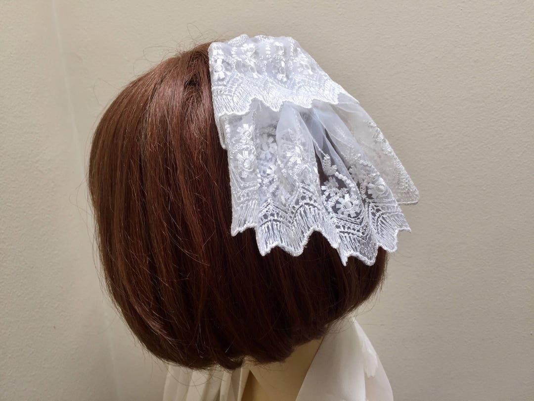 White Lace Christian Head Covering: Pearl & Sequin Chapel Veil - Etsy