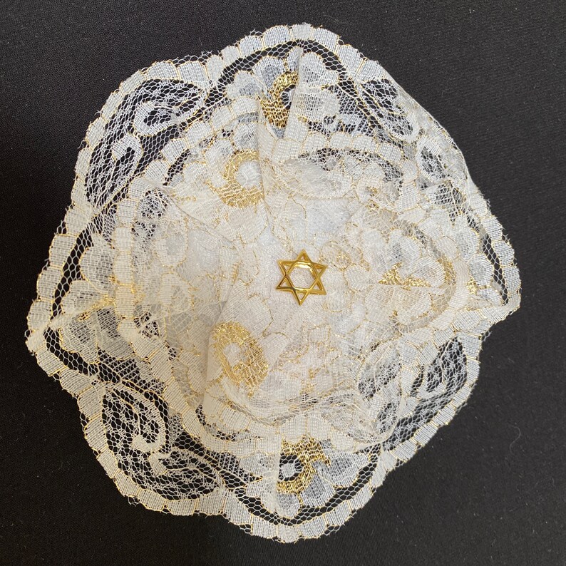 White and Gold Lace Kippah Gold Lace Yarmulke Women's - Etsy