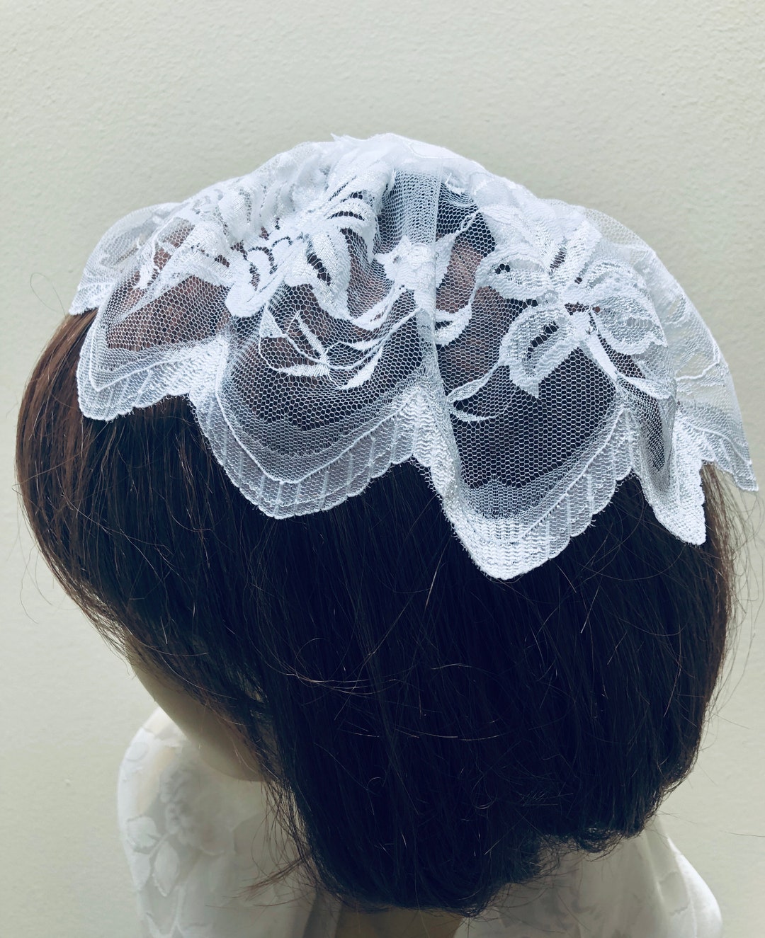 White Lace Chapel Cap, Women's Lace Head Covering, White Doily - Etsy