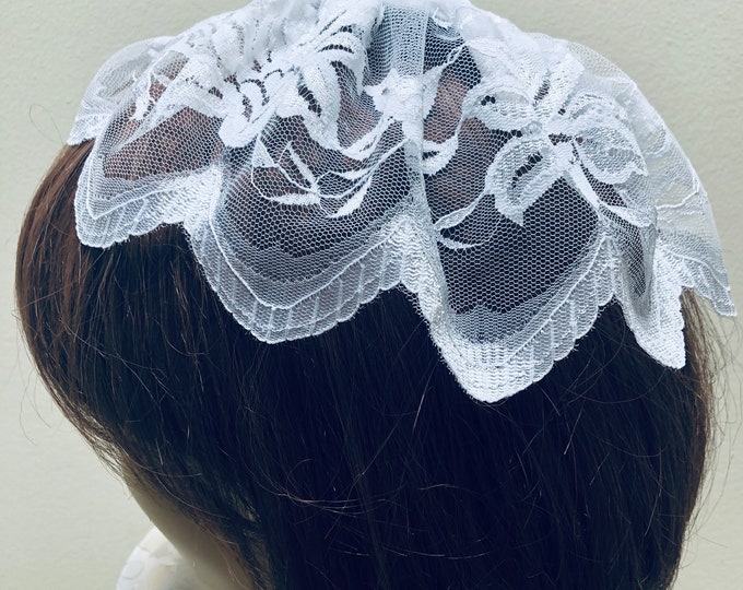 White Lace Chapel Cap, Women's Lace Head Covering, White Doily - Etsy