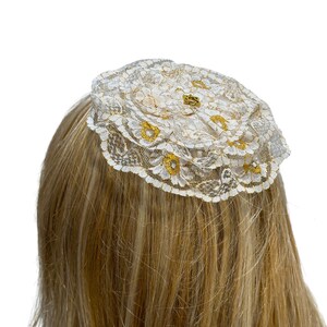 White and Gold Lace Kippah, Gold Lace Yarmulke, Women's Kippah - Etsy