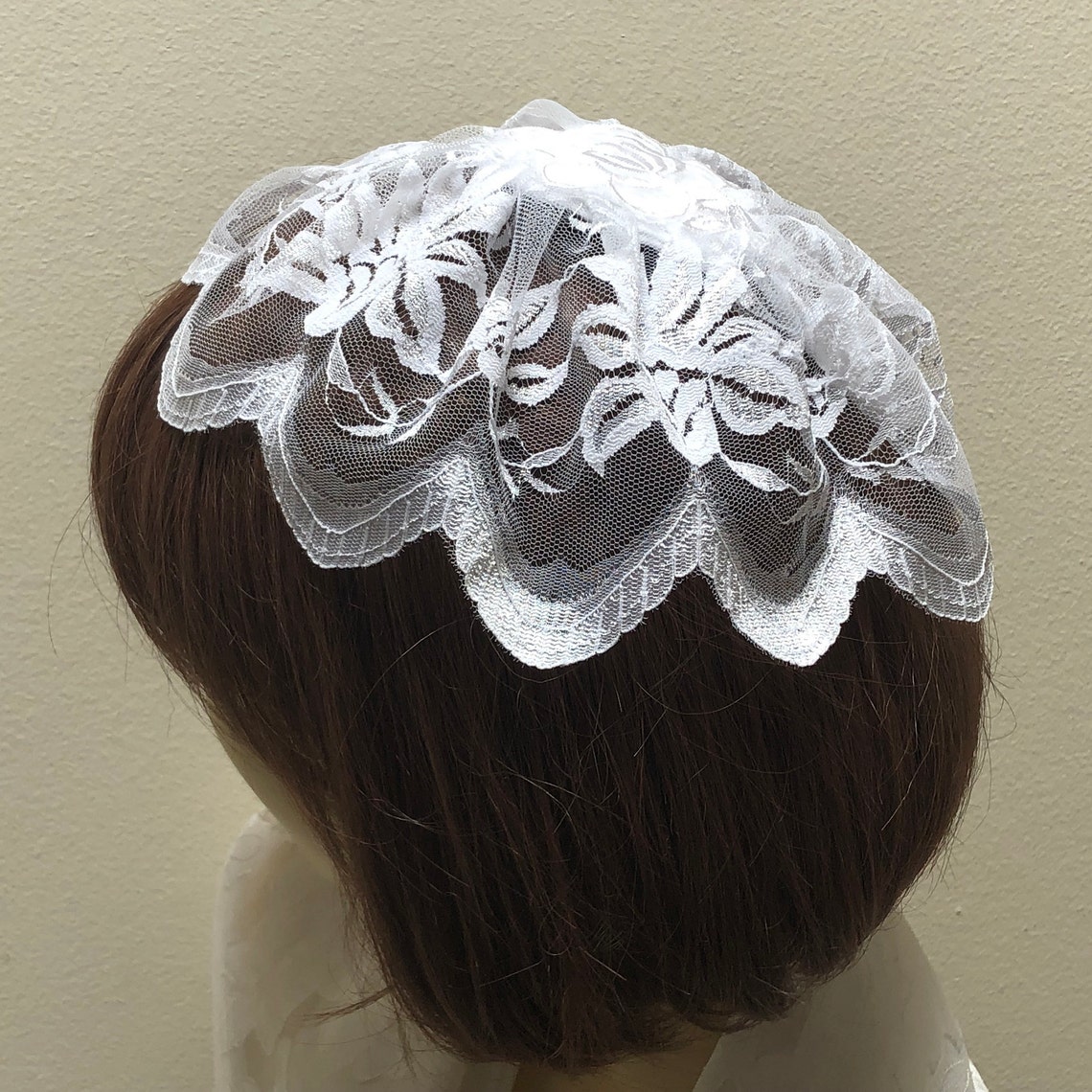 White Lace Chapel Cap Women's Lace Head Covering White | Etsy