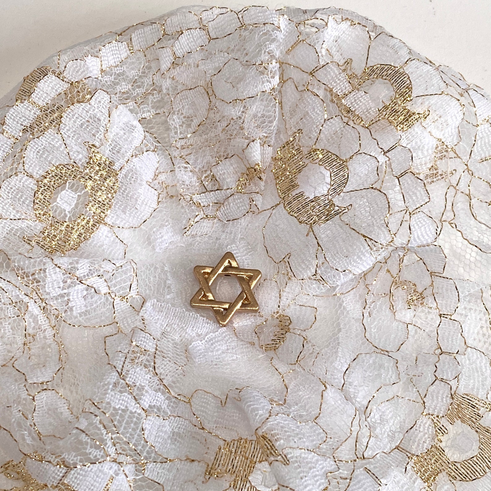 White and Gold Lace Kippah Gold Lace Yarmulke Women's | Etsy