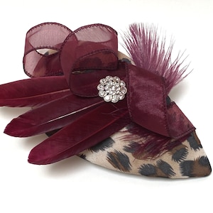 Burgundy Leopard Derby Hat, Animal Print Fascinator - Etsy
