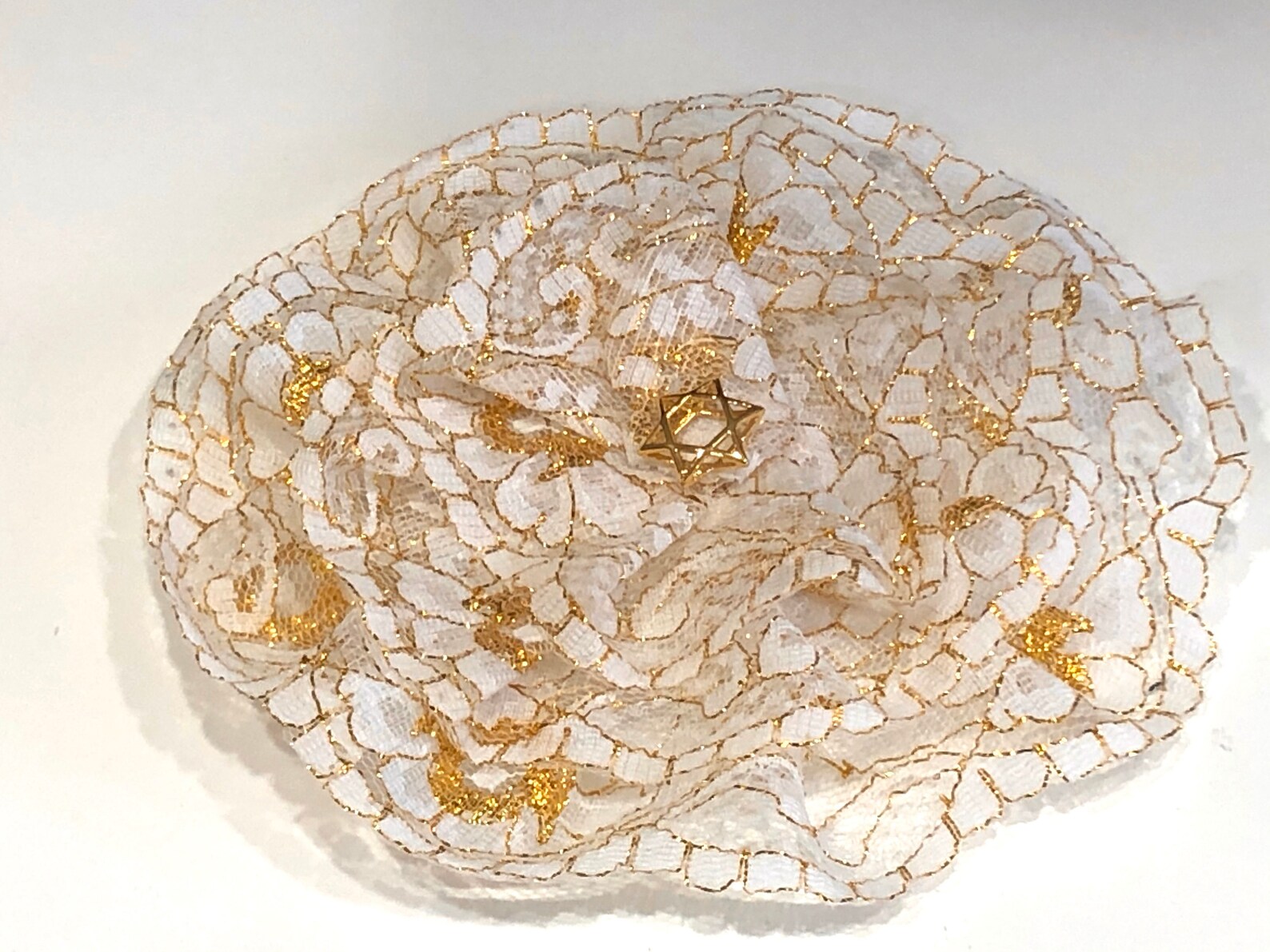 White and Gold Lace Kippah Gold Lace Yarmulke Women's | Etsy
