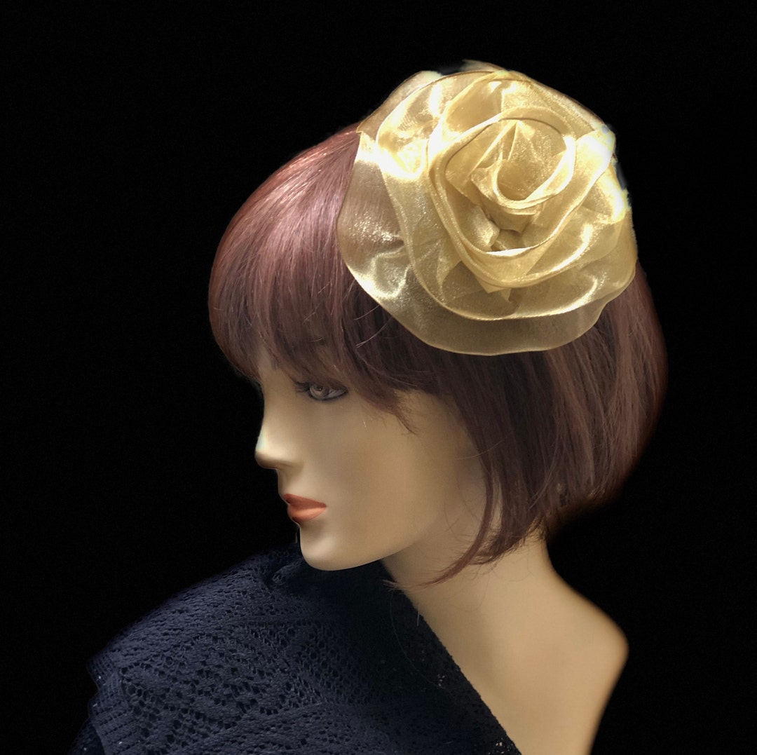 Large Gold Flower Fascinator: Organza Hair Clip - Etsy