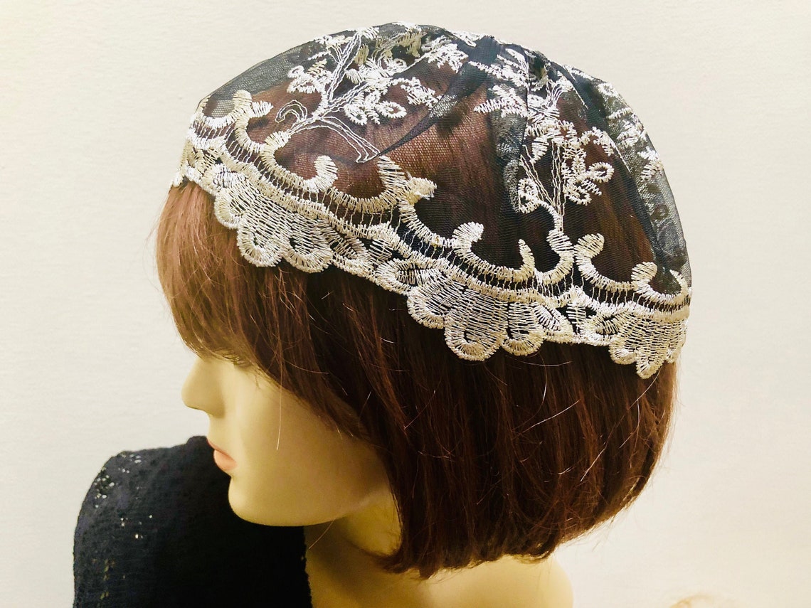 Gold and Black Lace Chapel Cap Lace Veil Black Lace Doily | Etsy