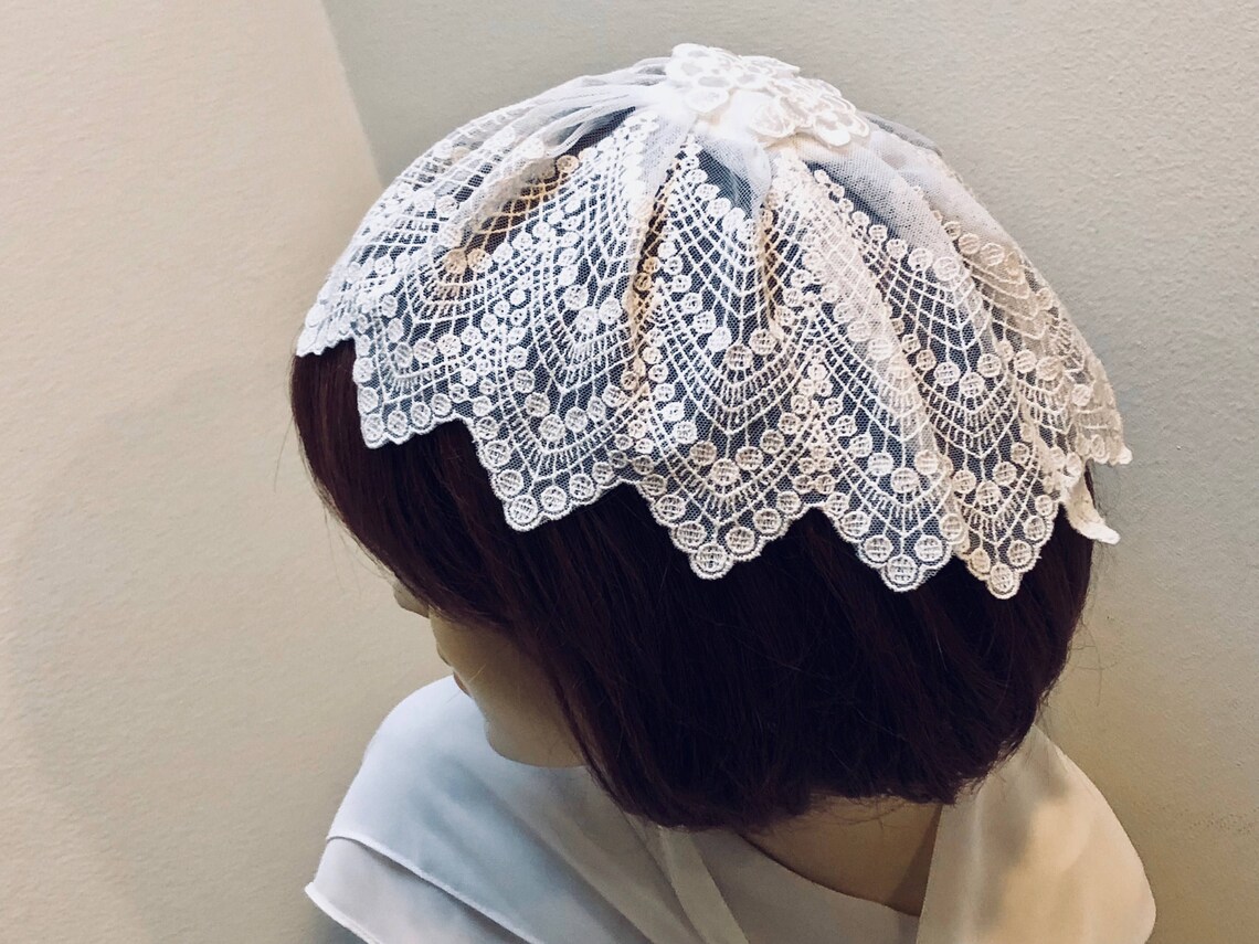 Ivory Lace Chapel Cap Women's Lace Head Covering | Etsy