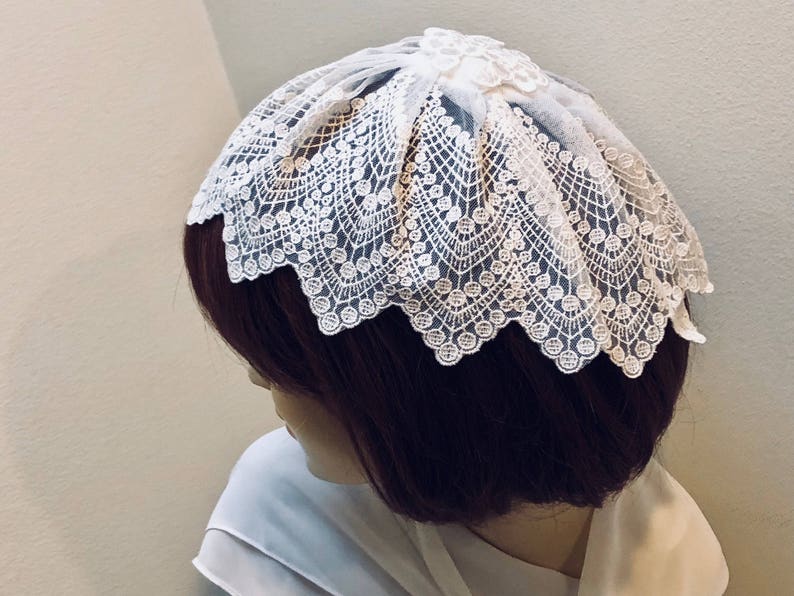 Ivory Lace Chapel Cap Women's Lace Head Covering | Etsy